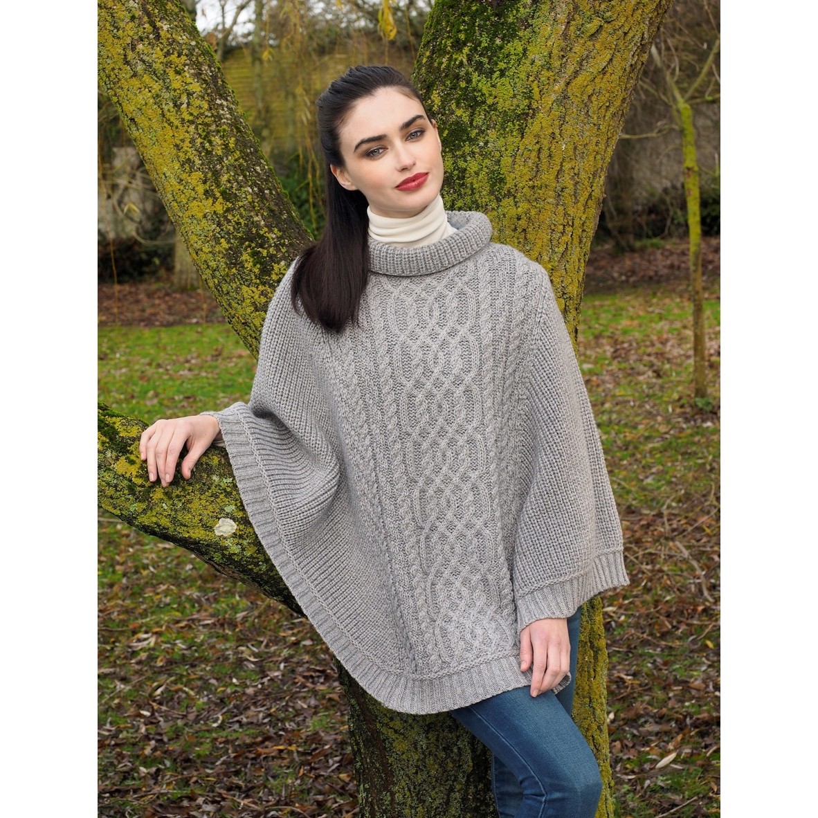 Aran Craft Ribbed Irish Poncho (Grey) Clothing Capes Shawls at Irish on ...