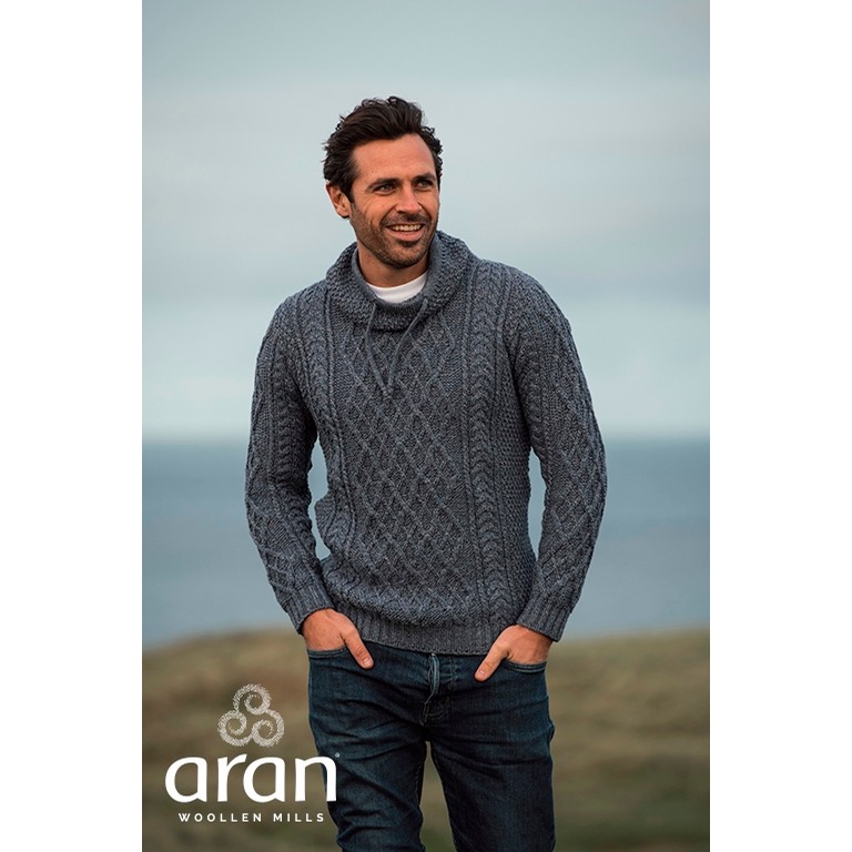 Aran Woollen Mills Irish Aran Drawstring Collared Wool Sweater Clothing ...