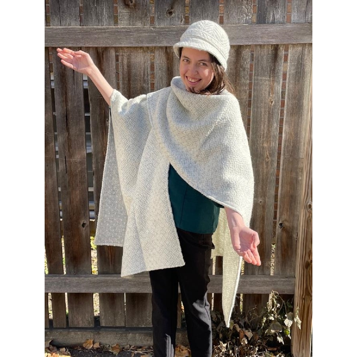 Branigan Weavers Irish Cape Ruana (Dove and Cream) Clothing Capes Shawls at Irish on Grand