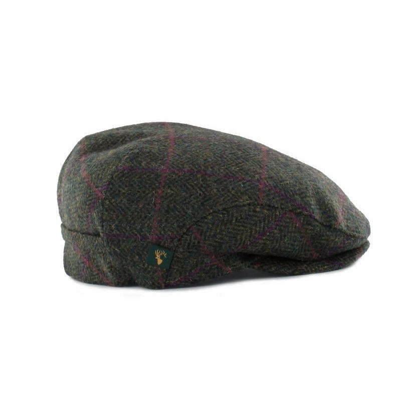 Muckross Weavers Irish Tweed Cap (Midnight Green Fuschia Herringbone ...