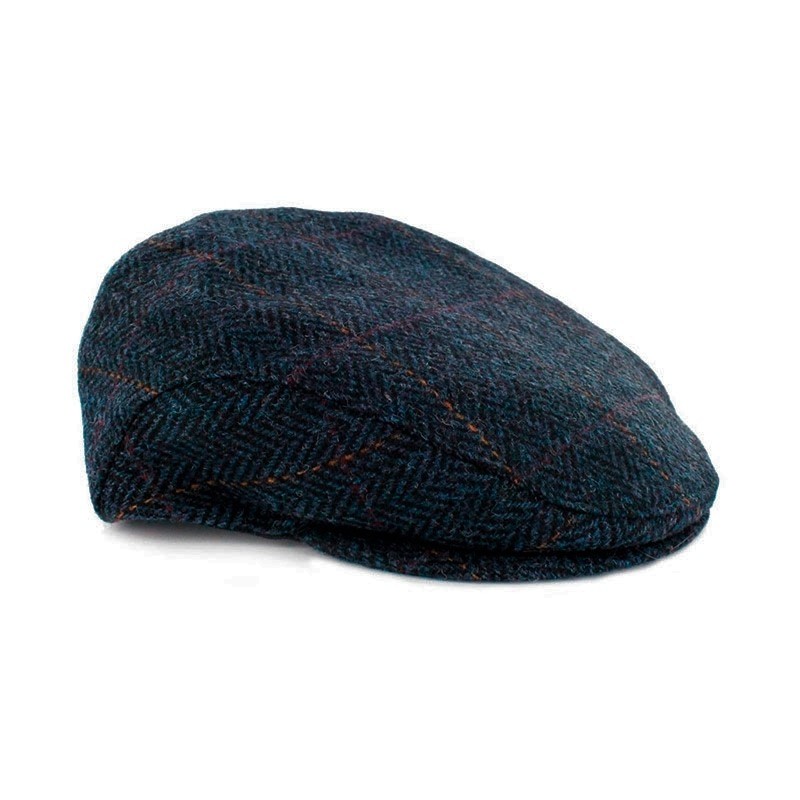 Muckross Weavers Irish Tweed Cap (Navy Check Herringbone) Clothing Caps ...