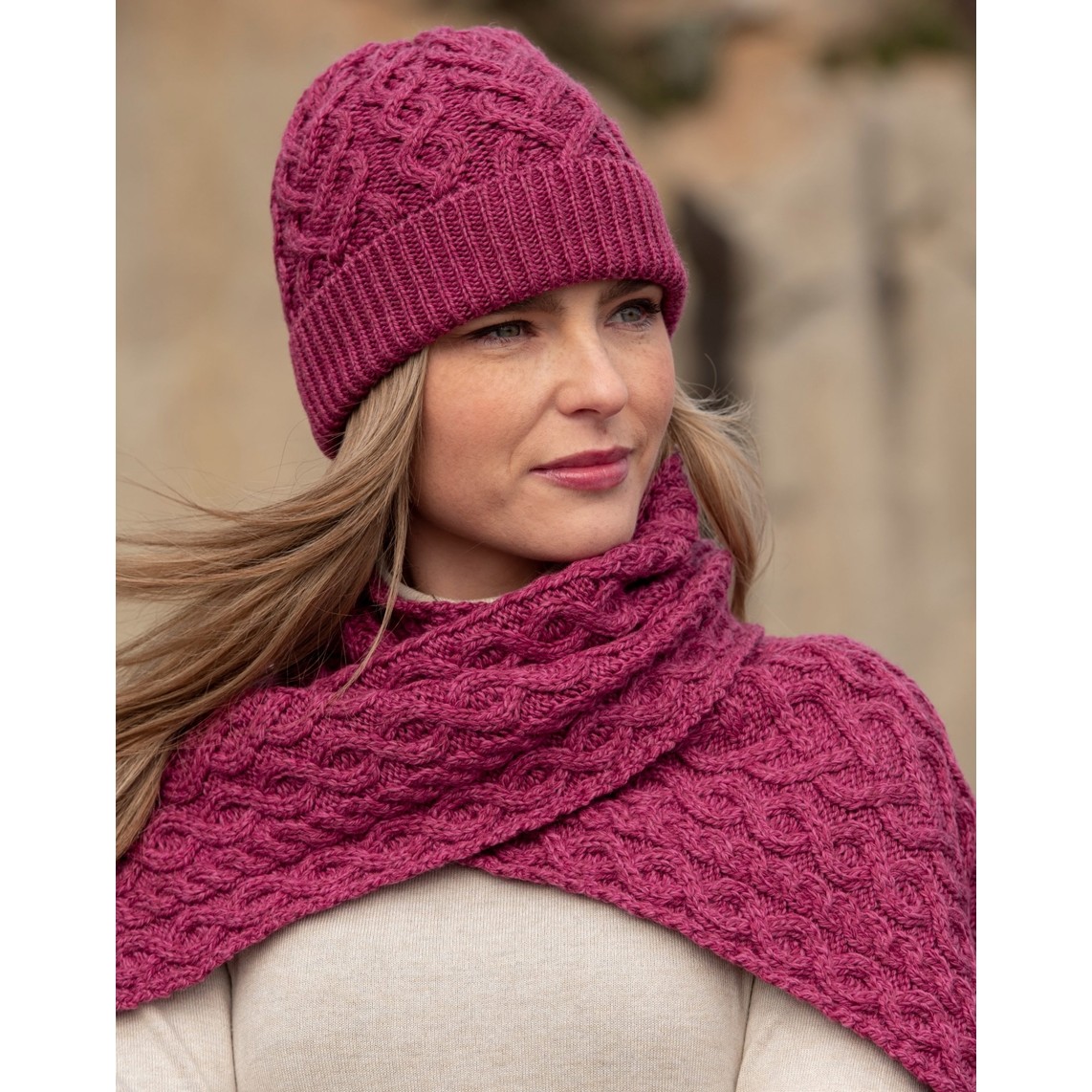 Aran Craft Supersoft Irish Wool Hat (Magenta) Clothing Caps Hats at ...