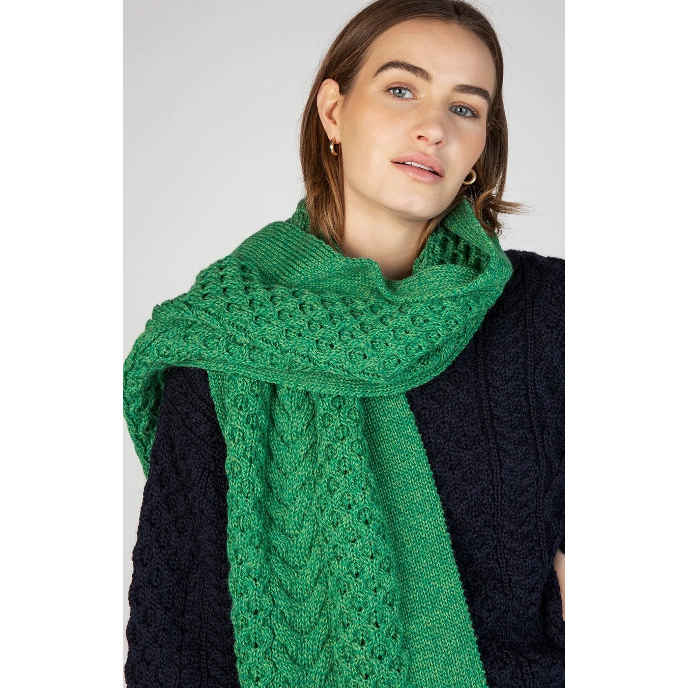 Irelands Eye Knitwear Oversized Irish Scarf (Green Marl) Clothing ...