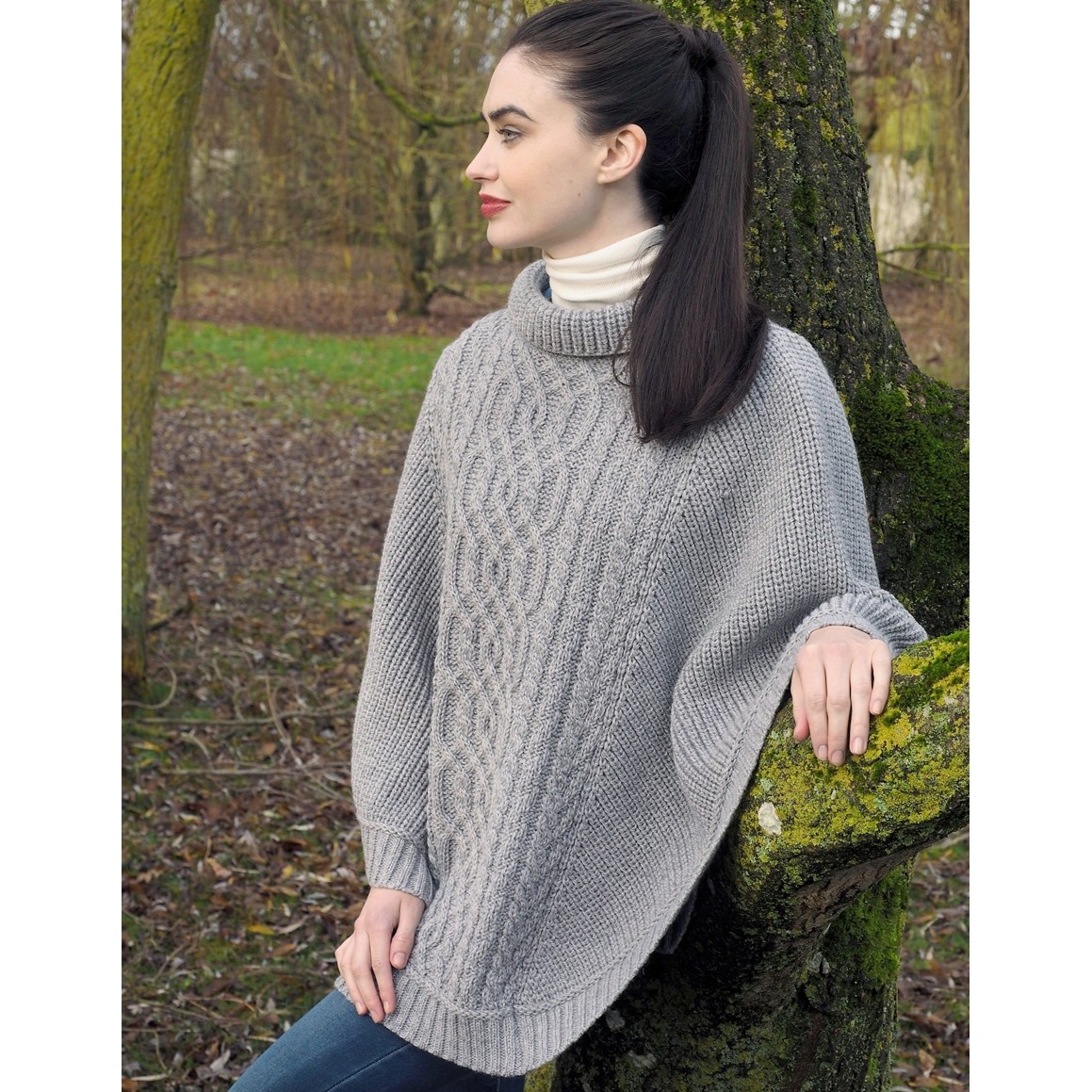 Aran Craft Ribbed Irish Poncho (Grey) Clothing Capes Shawls at Irish on ...