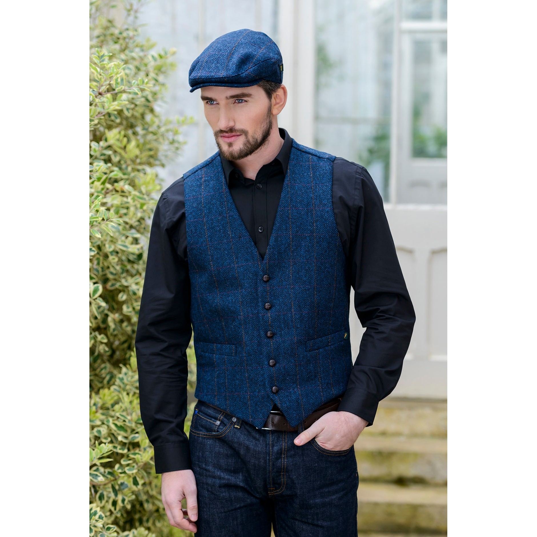 Muckross Weavers Irish Tweed Waistcoat Vest (Navy Check Herringbone ...