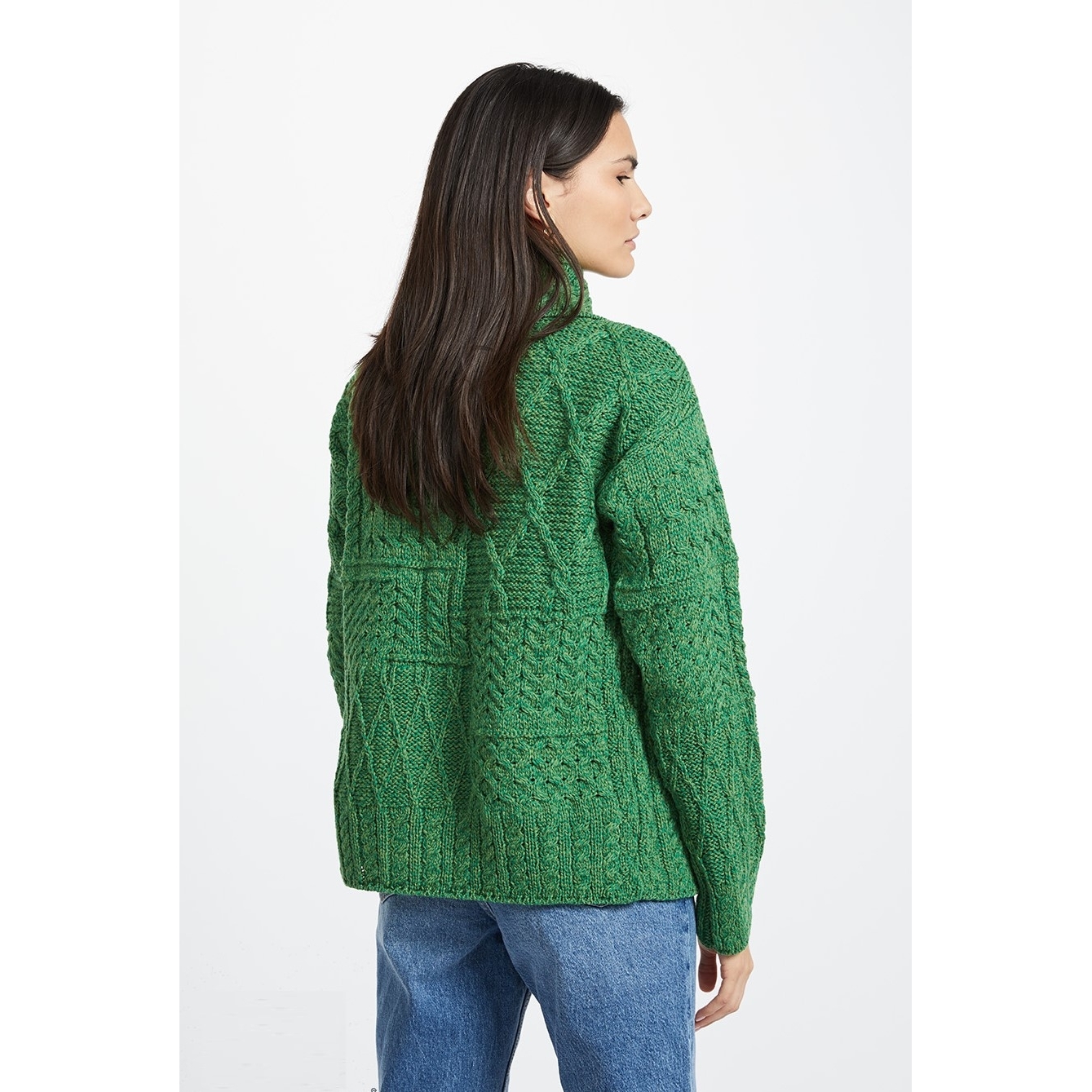 Aran Woollen Mills Irish Patchwork Knit Cardigan (Green) Clothing ...