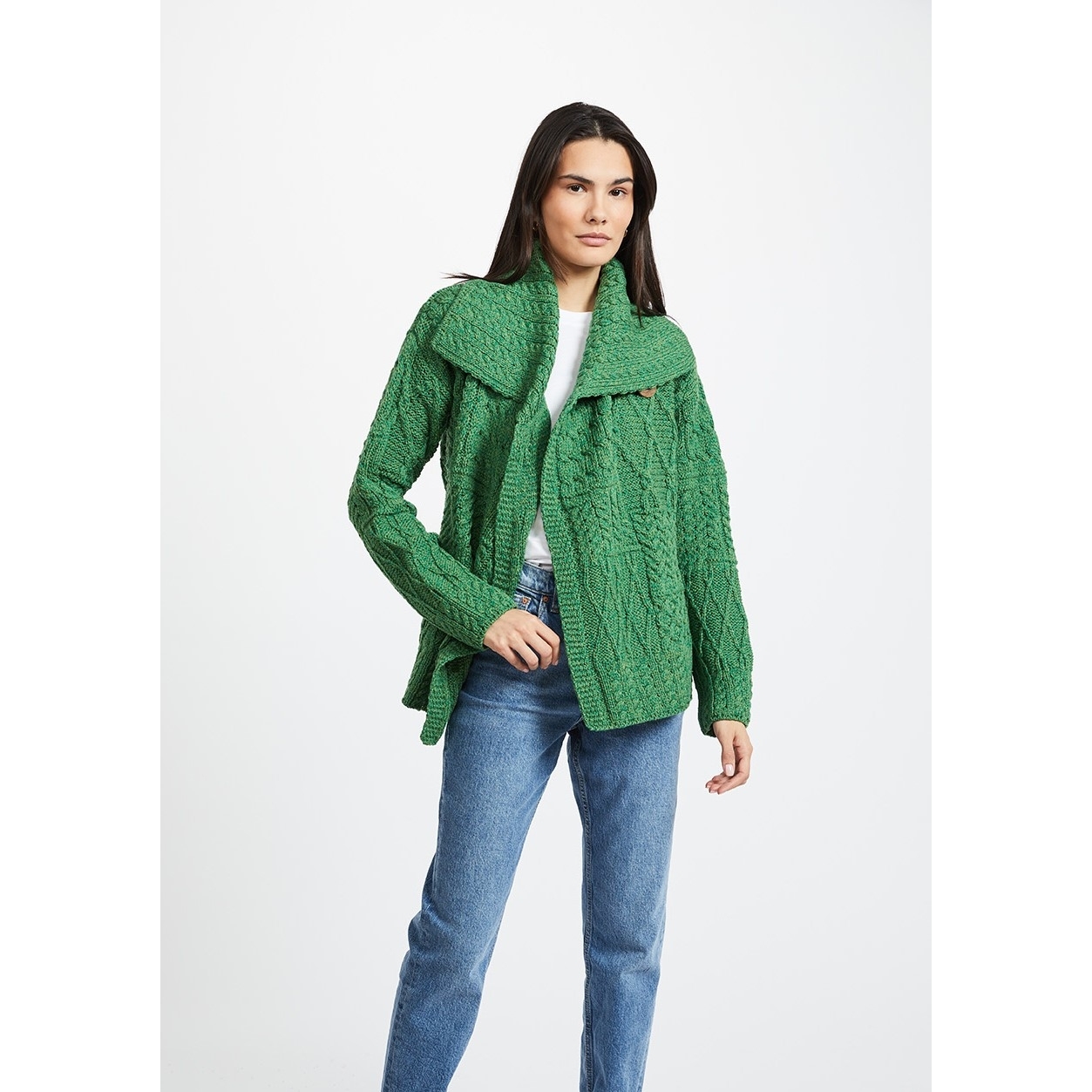 Aran Woollen Mills Irish Patchwork Knit Cardigan (Green) Clothing ...