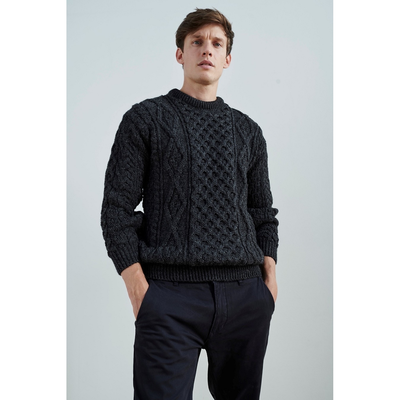 Aran Woollen Mills Worsted Wool Aran Sweater (Charcoal) Clothing ...