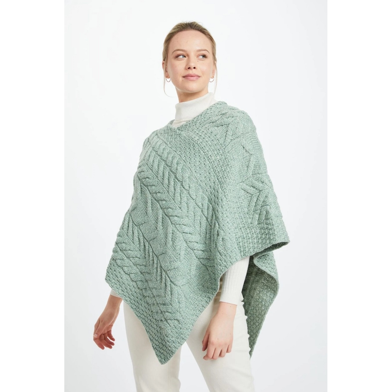 Aran Woollen Mills Irish Triangular Poncho (Seafoam Green) Clothing ...