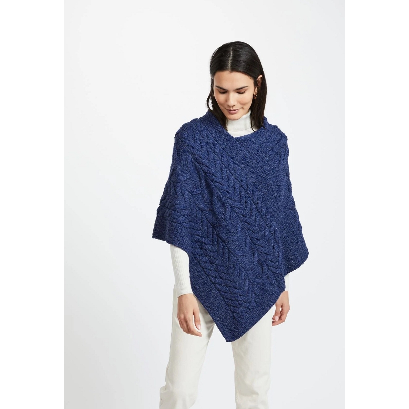 Aran Woollen Mills Irish Triangular Poncho (Ink Blue) Clothing Capes ...