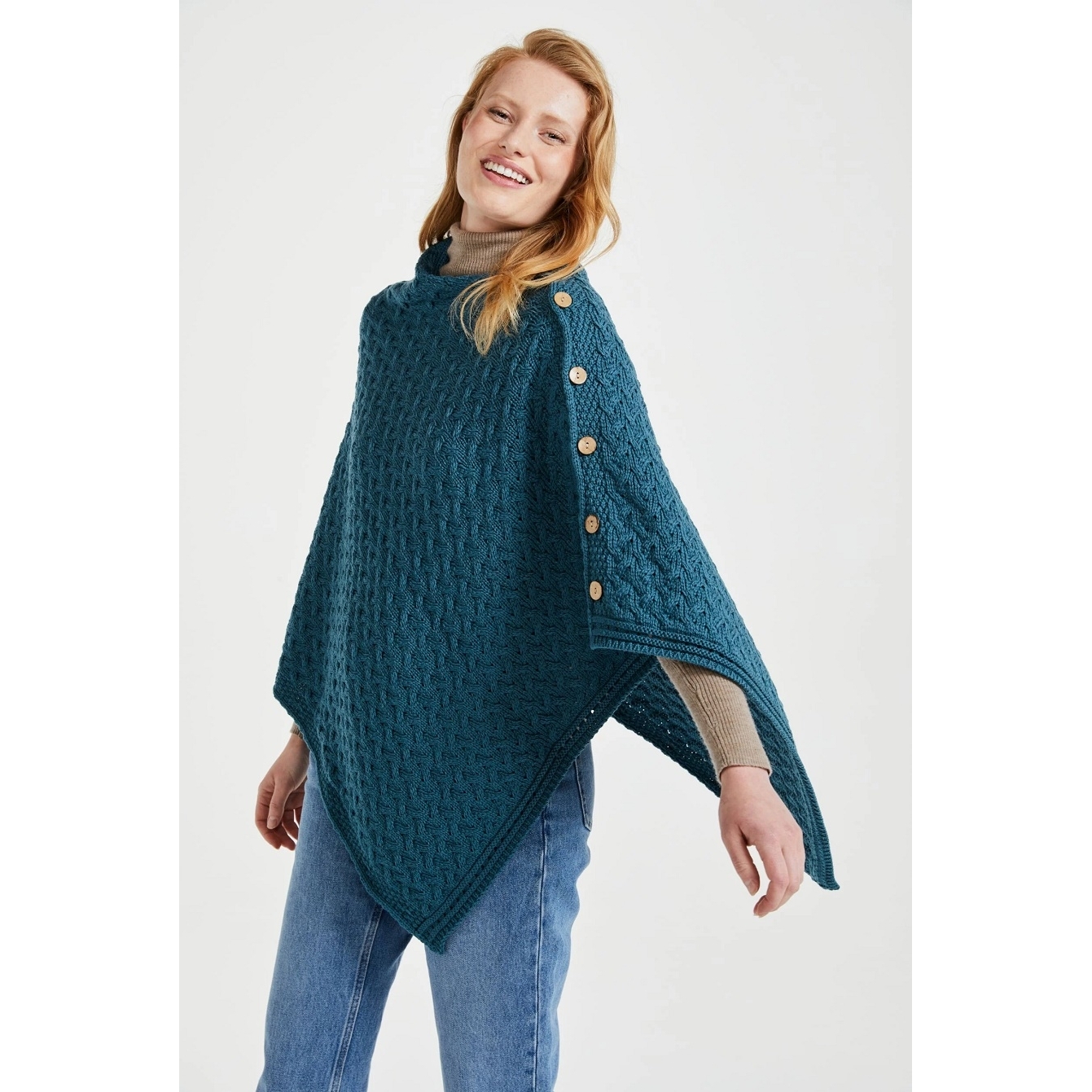 Aran Woollen Mills Irish Shrug Cape (Irish Sea Blue) Clothing Capes ...