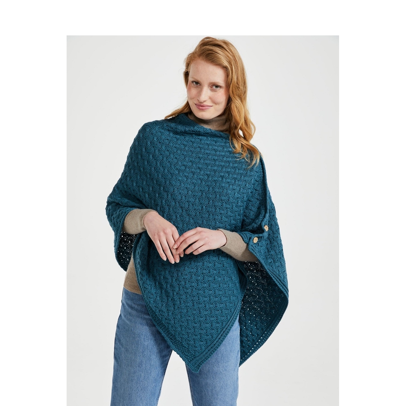 Aran Woollen Mills Irish Shrug Cape (Irish Sea Blue) Clothing Capes ...