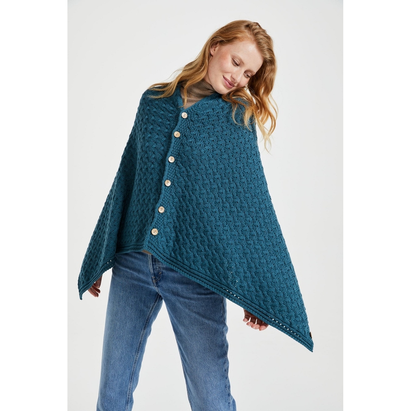 Aran Woollen Mills Irish Shrug Cape (Irish Sea Blue) Clothing Capes ...