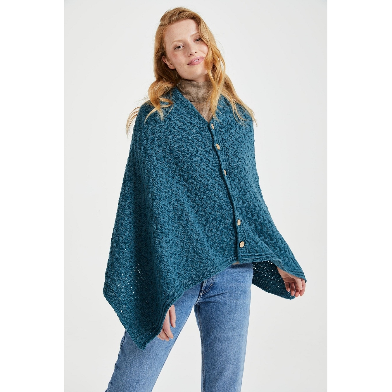 Aran Woollen Mills Irish Shrug Cape (Irish Sea Blue) Clothing Capes ...