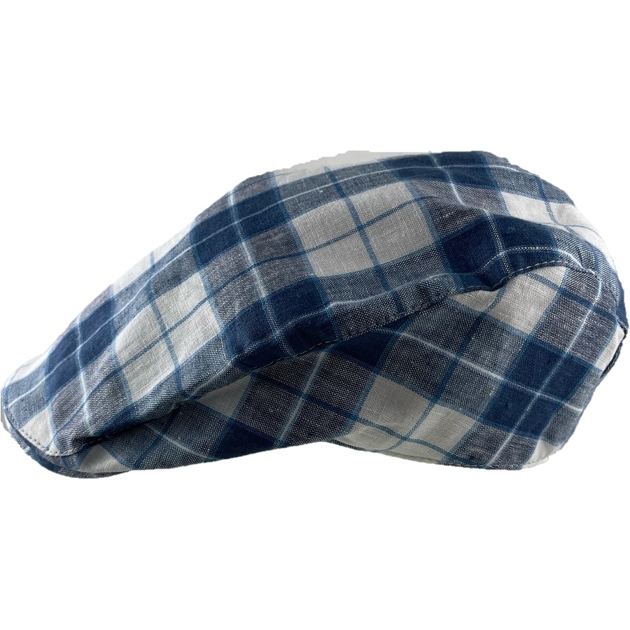 Hanna Hats Irish Touring Cap (Blue and White Plaid Linen) Clothing Caps ...