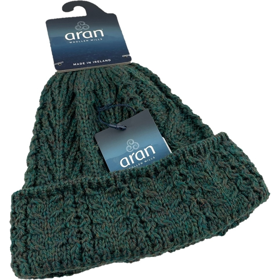 Aran Woollen Mills Carrowmore Aran Hat (Connemara Green) Clothing Caps Hats at Irish on Grand