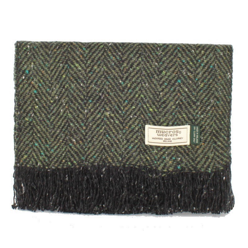 Muckross Weavers Irish Donegal Tweed Scarf (Moss and Grey) Clothing ...