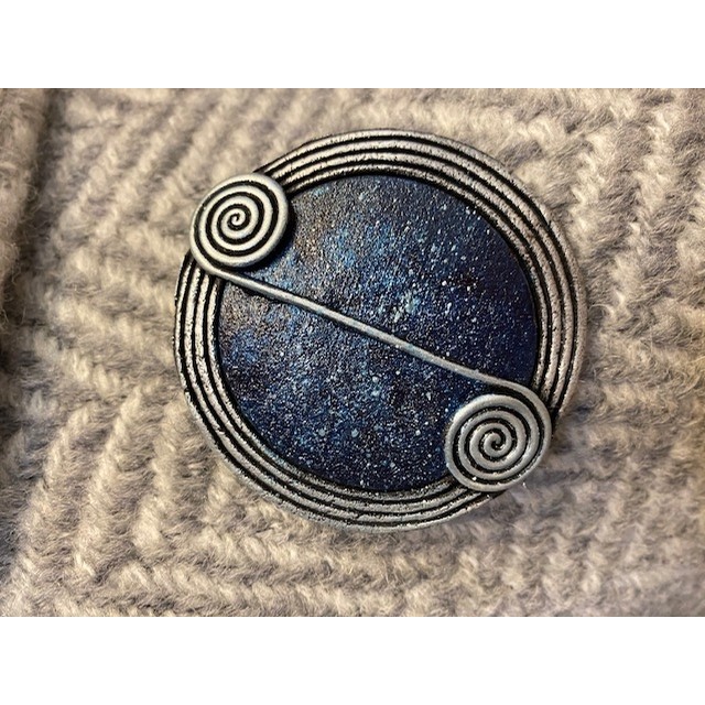 Skaramanda Scroll Pin (Navy/Silver) Jewelry Brooches Pins at Irish on Grand