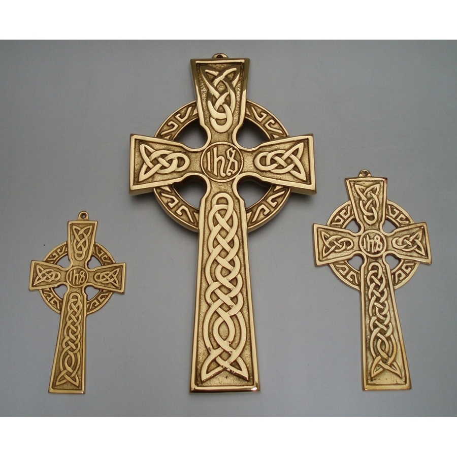 Irish Brass Celtic Wall Cross IHS Center (Large) Gifts For Home For ...