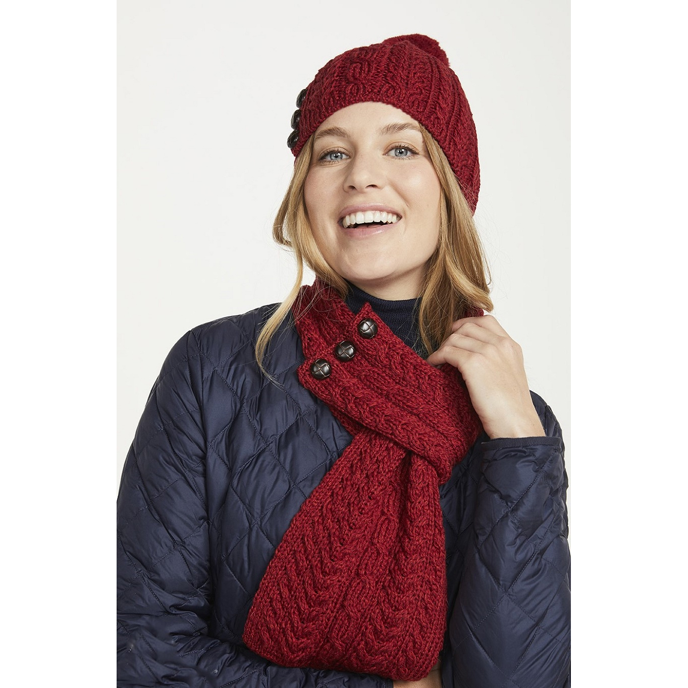 Aran Woollen Mills Aran Buttoned Hat (Merlot) Clothing Caps Hats at ...