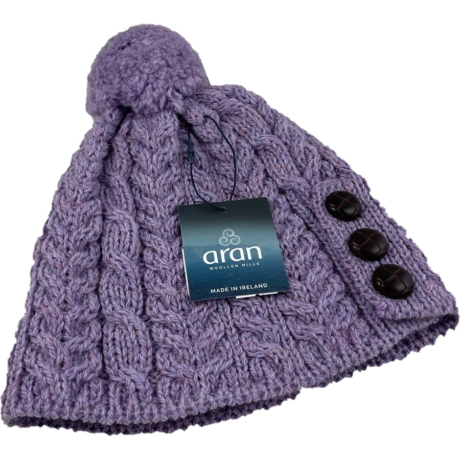 Aran Woollen Mills Aran Buttoned Hat (Lavender) Clothing Caps Hats at ...