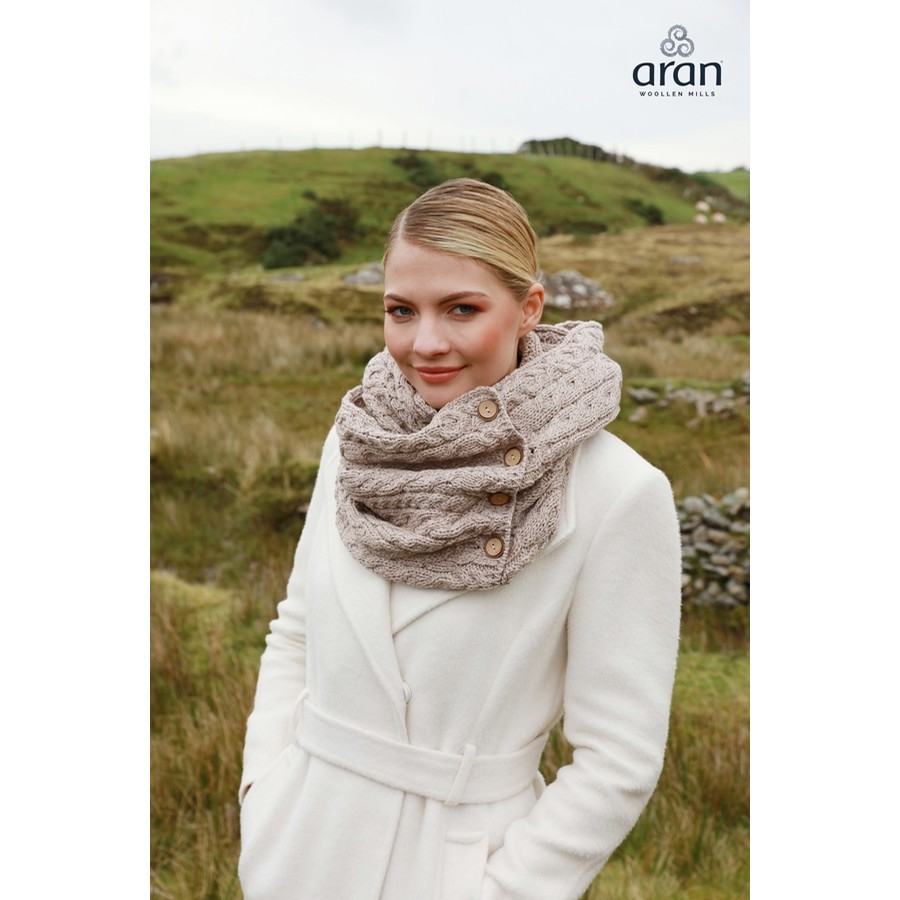 Aran Woollen Mills Merino Wool Snood Scarf with Buttons Clothing ...