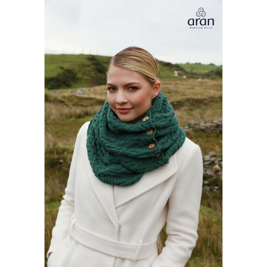 Aran Woollen Mills Merino Wool Snood Scarf with Buttons Clothing ...