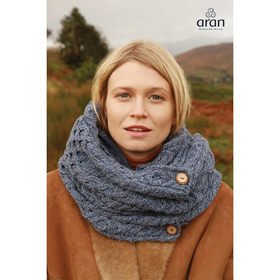 Aran Woollen Mills Merino Wool Snood Scarf with Buttons Clothing ...