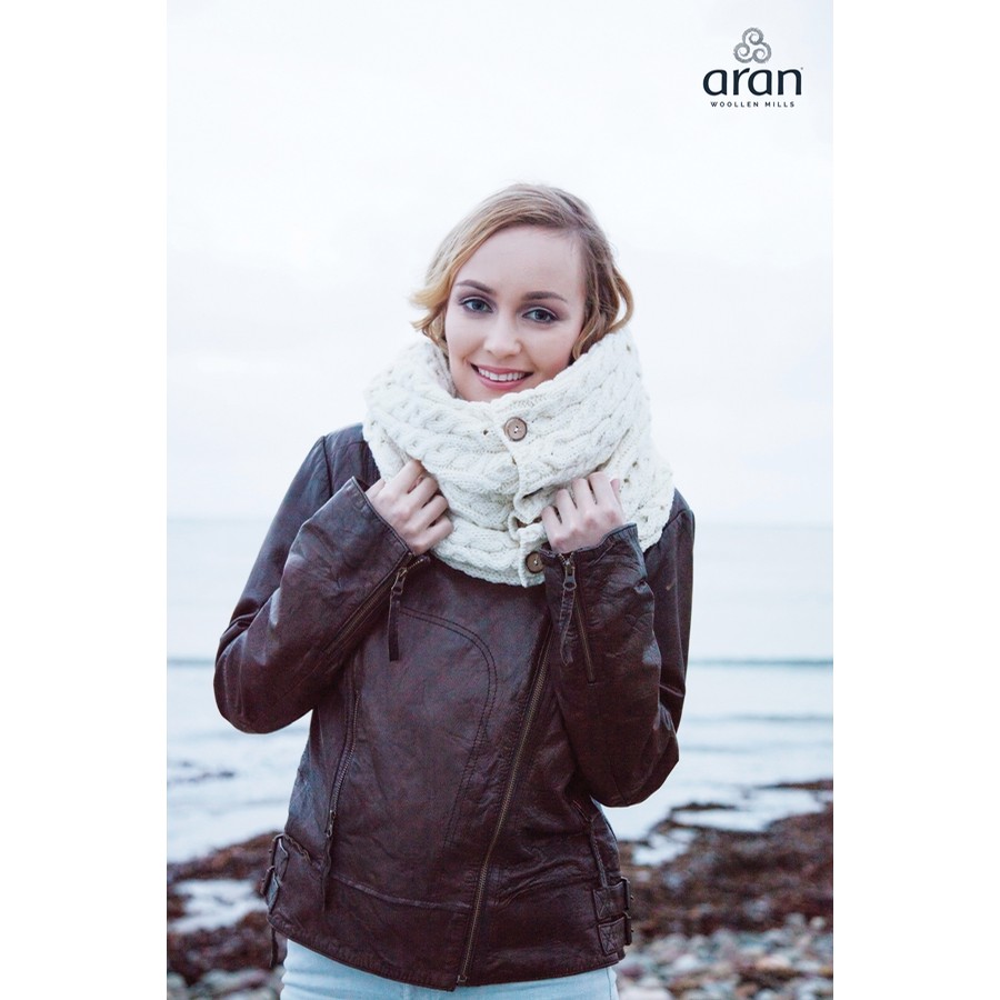 Aran Woollen Mills Merino Wool Snood Scarf with Buttons Clothing ...