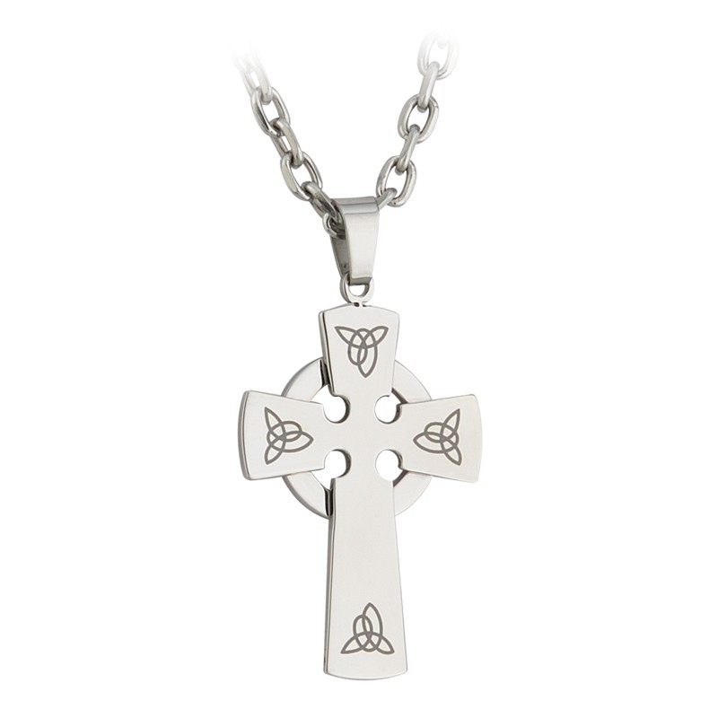 Solvar Jewelry Steel Engraved Cross Jewelry Crosses at Irish on Grand