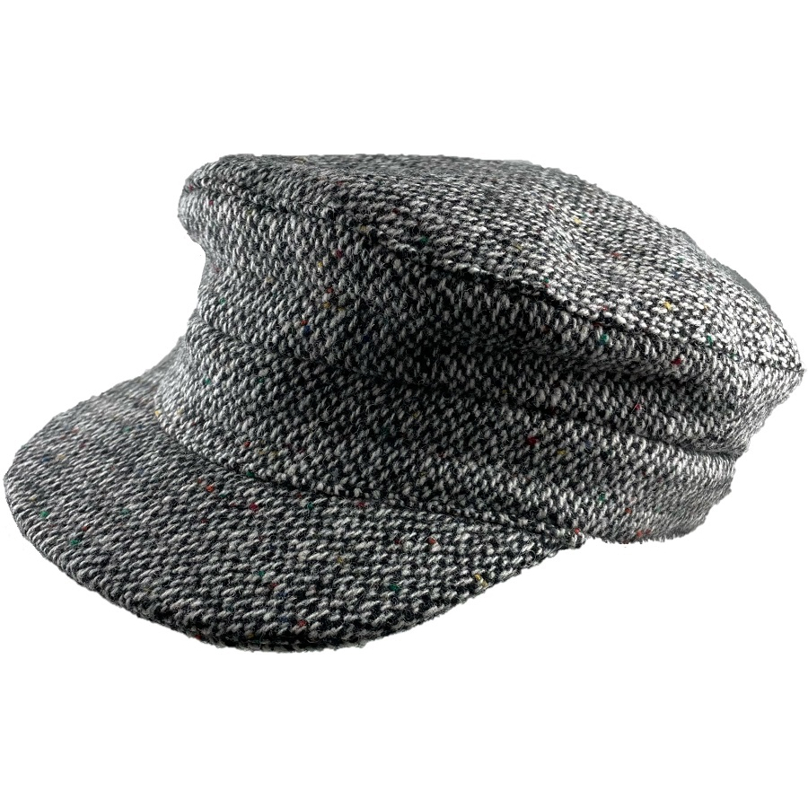 Hanna Hats Skipper Cap (Black and White Barleycorn Tweed with Flecks ...