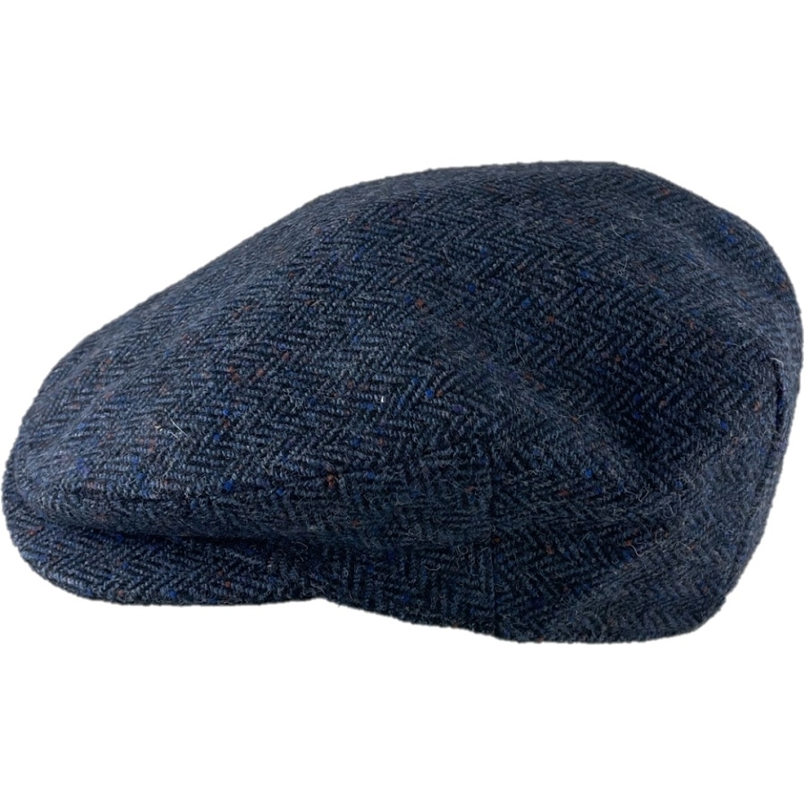 Hanna Hats Irish Vintage Cap (Blue Black Herringbone with Orange and Blue Flecks) Clothing Caps ...