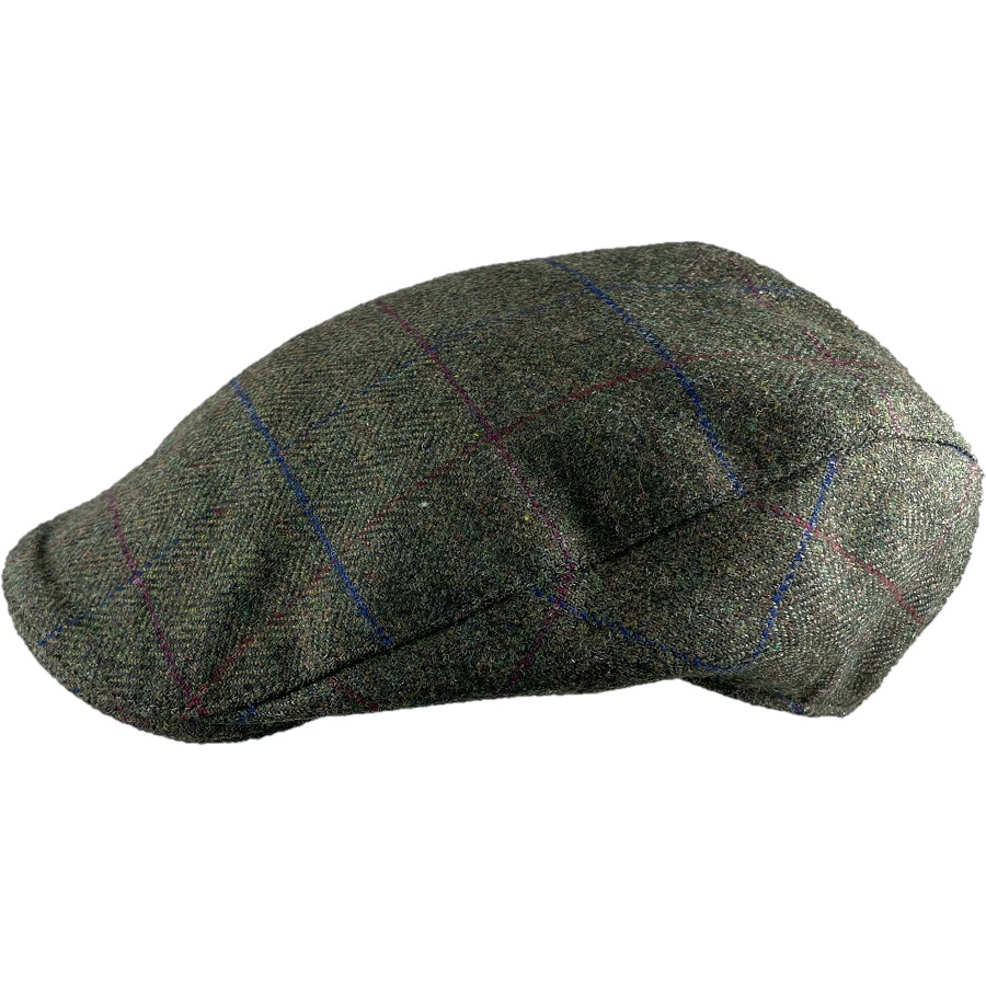 Hanna Hats Irish Touring Cap (Green with Blue Windowpane Tweed ...