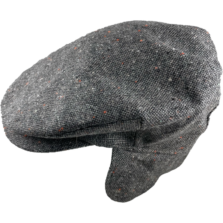 Hanna Hats Irish Cap with Ear Flaps (Grey with Orange Flecks Tweed ...