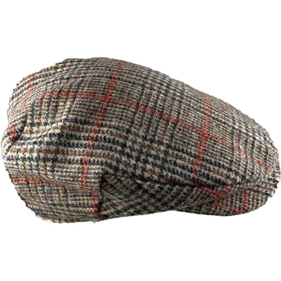 Hanna Hats Irish Vintage Cap (Brown Orange Houndstooth Checked Tweed ...