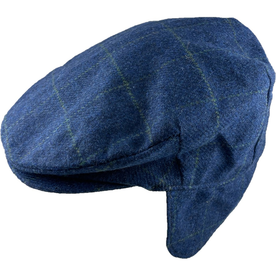 Hanna Hats Irish Cap with Ear Flaps (Royal Blue Green Windowpane Tweed ...
