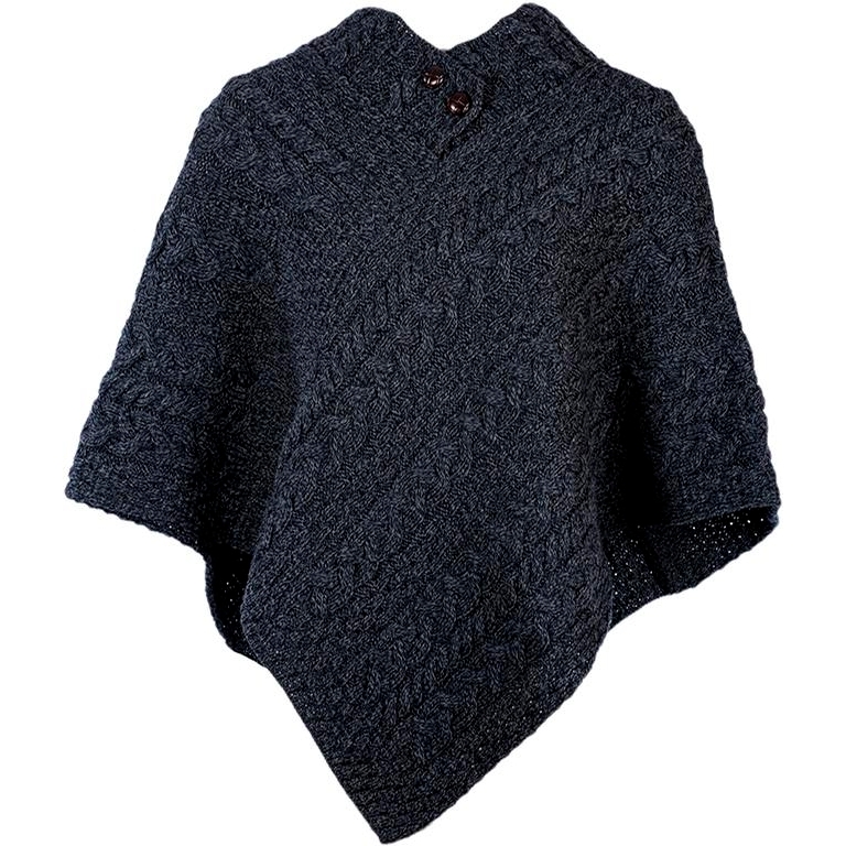 Aran Woollen Mills Irish Buttoned Poncho (Grey) Clothing Capes Shawls ...
